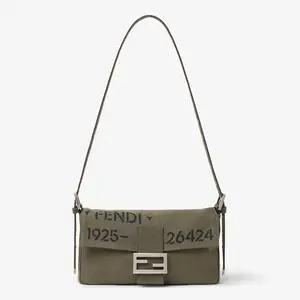 Fendi Baguette® 26424 Khaki Green Canvas Bag With Stencil Print
